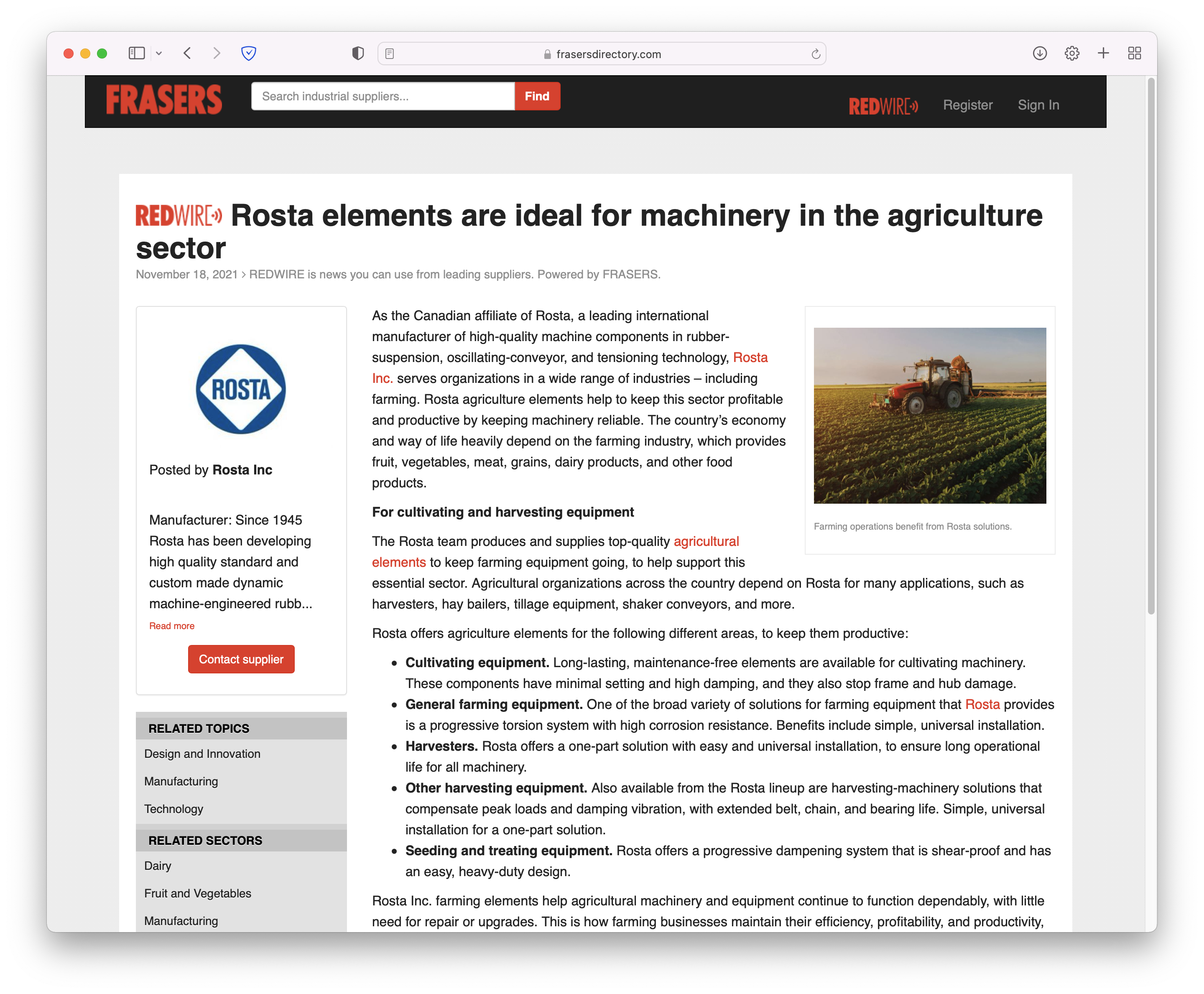 ROSTA Featured in Frasers Directory - ROSTA